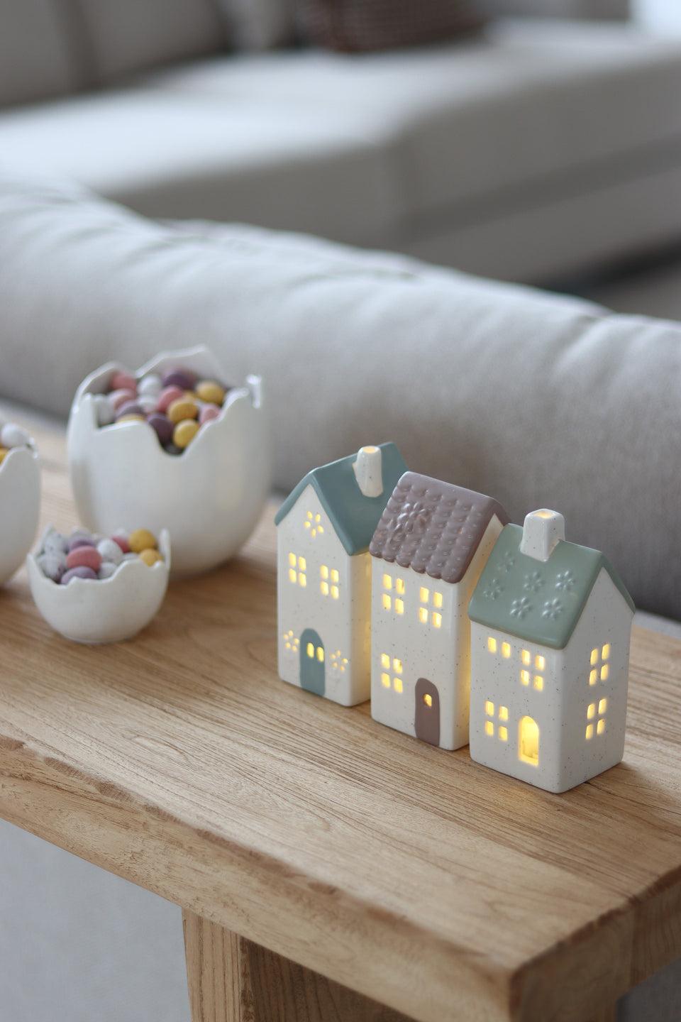Set of 3 LED Spring Ceramic Houses | Pretty Little Home