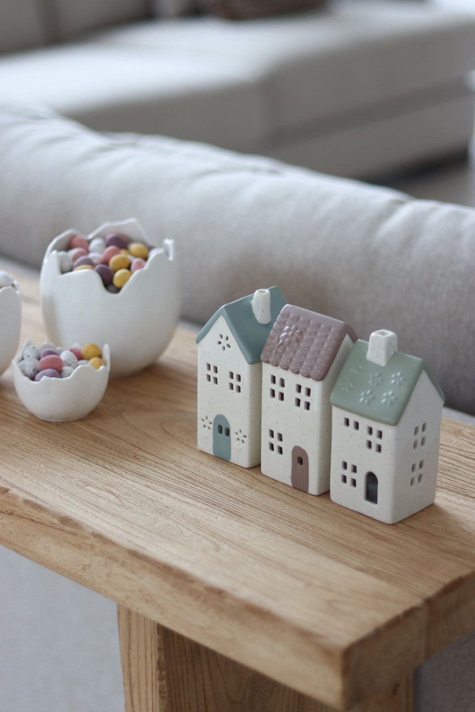 Set of 3 LED Spring Ceramic Houses | Pretty Little Home