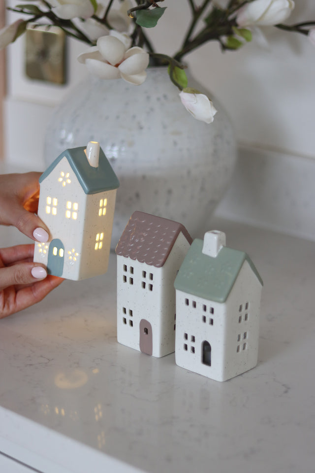 Set of 3 LED Spring Ceramic Houses | Pretty Little Home