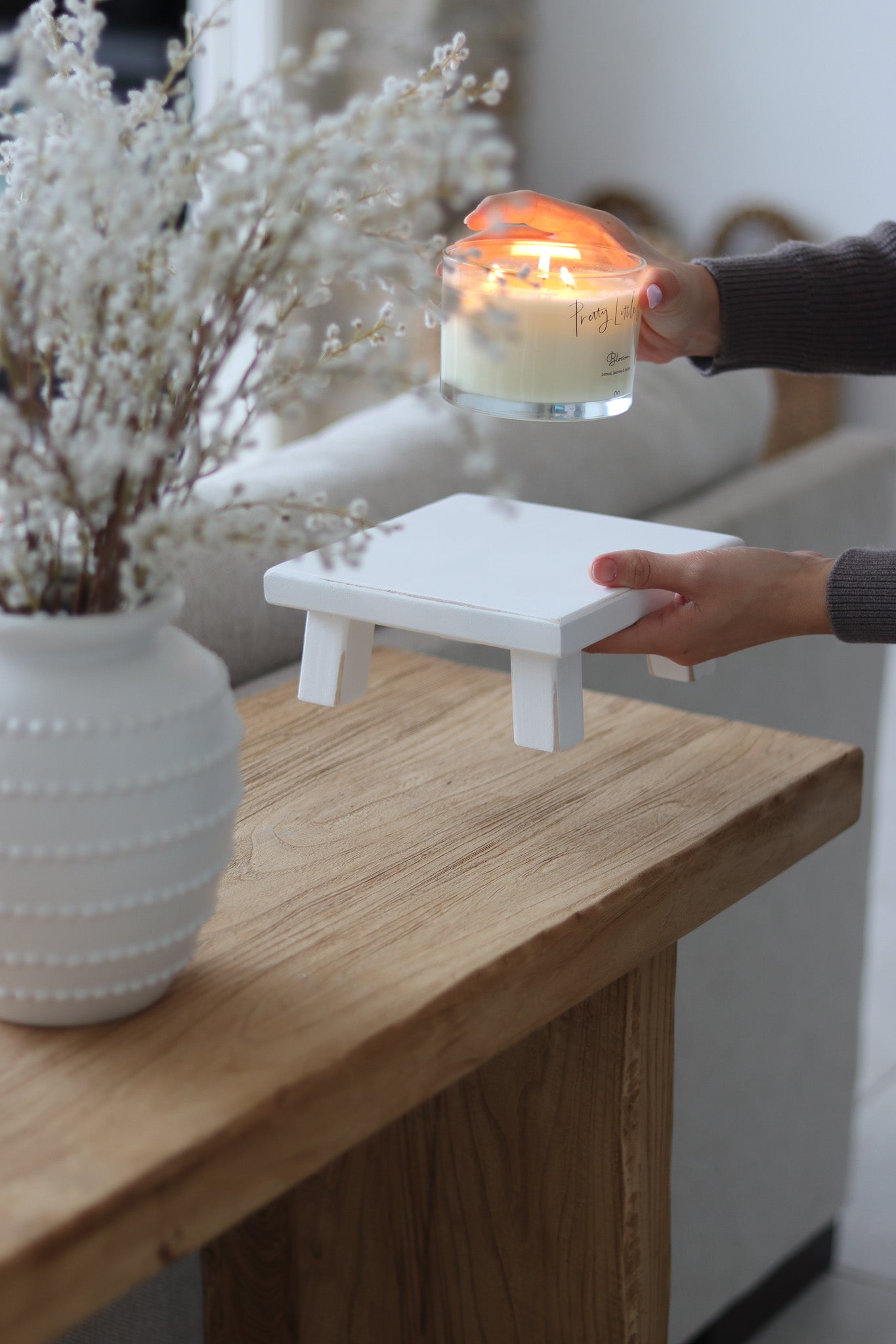Square Wooden Stool - White | Pretty Little Home