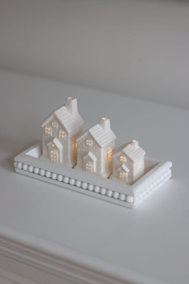 Set Of 3 Led Ceramic Houses - Large/Med/Small | Pretty Little Home